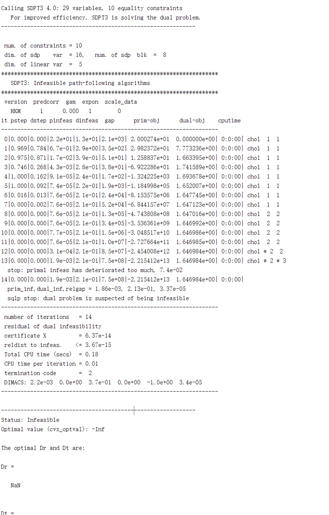 How can I solve this problem?Status: Infeasible - CVX Forum: a community-driven support forum